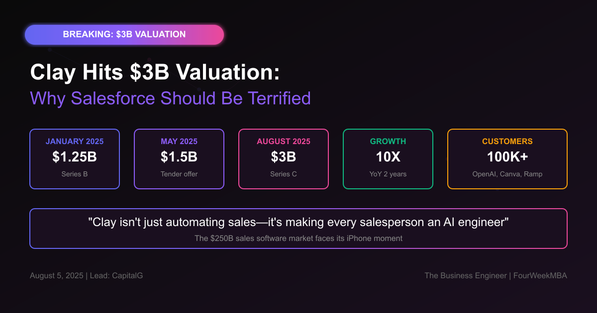 Clay's $3B Valuation: The Startup That Turned Every Salesperson Into an AI Engineer - FourWeekMBA